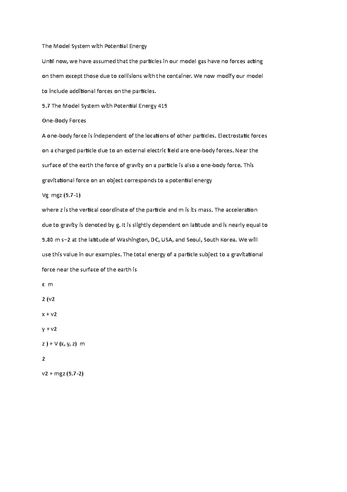 The Model System with Potential Energy - We now modify our model to ...