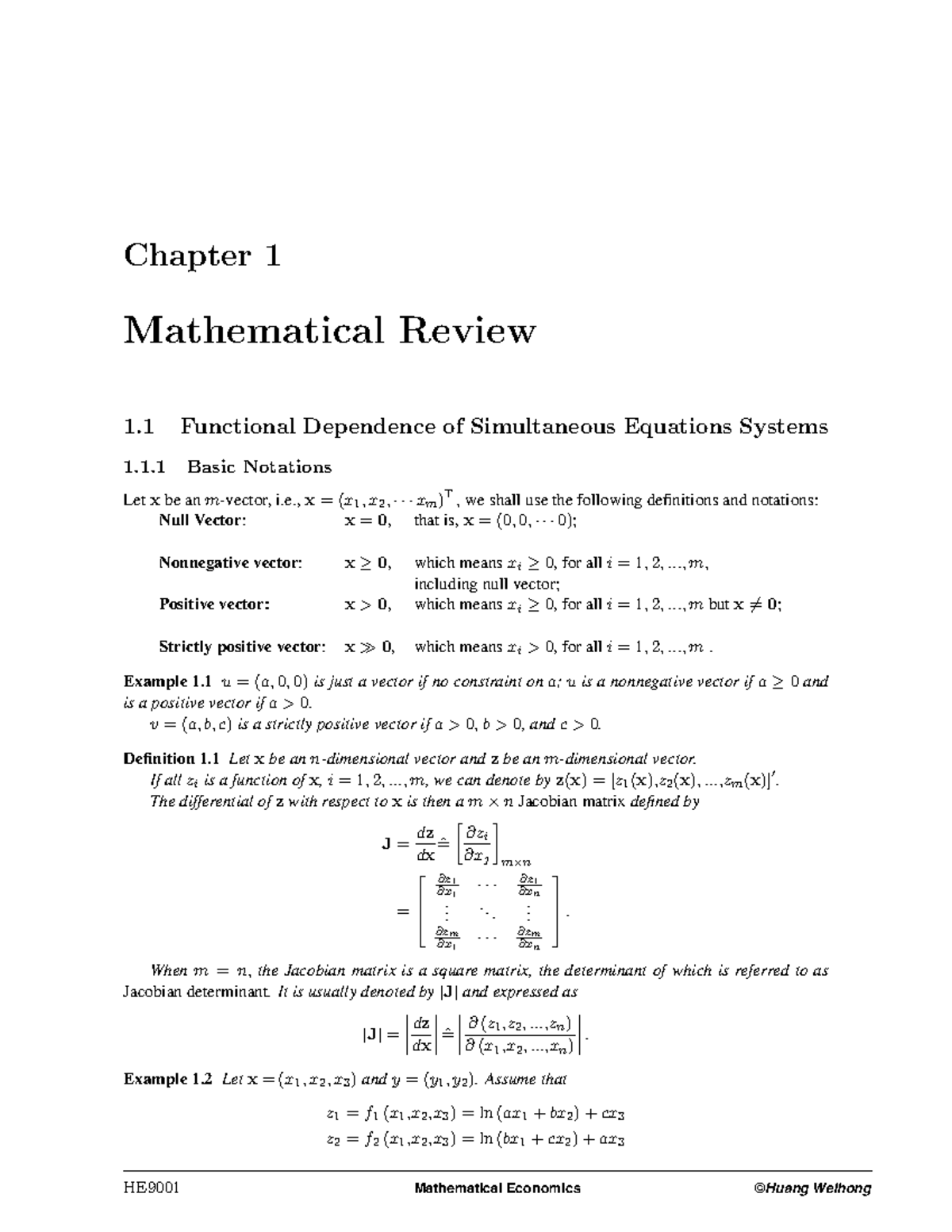 Mathematics Summary - Chapter 1 Mathematical Review 1 Functional ...