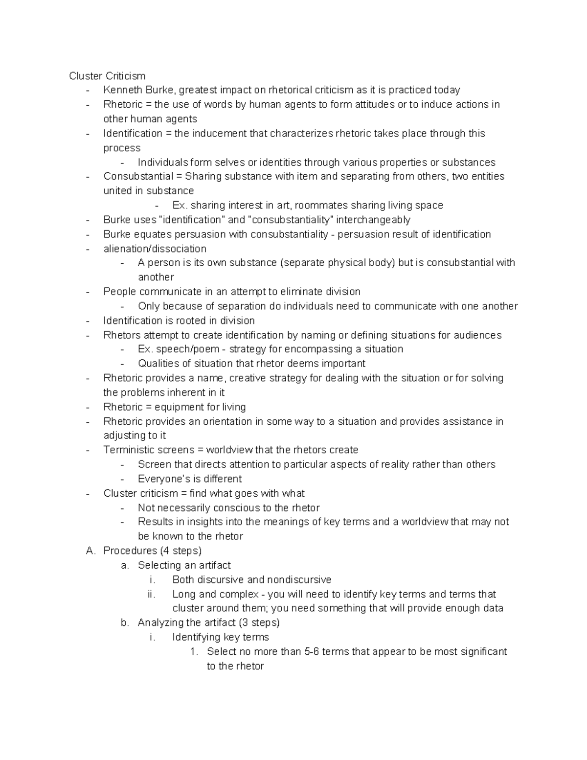 COMM 662 - Chapter 4 Notes - Cluster Criticism - Kenneth Burke ...