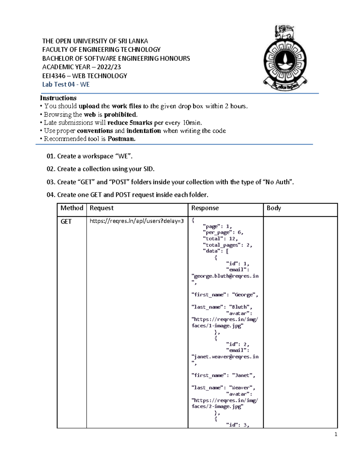 EEI4346 LAB 04 WE - awdfawf - THE OPEN UNIVERSITY OF SRI LANKA FACULTY ...