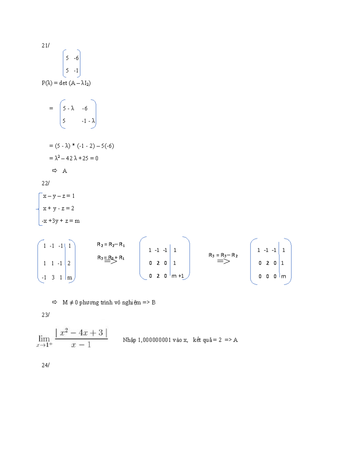 Toán - it is useful - 21/ 5 - 5 - P(λ) = det (A – λI 2 ) = 5 - λ - 5 -1 ...