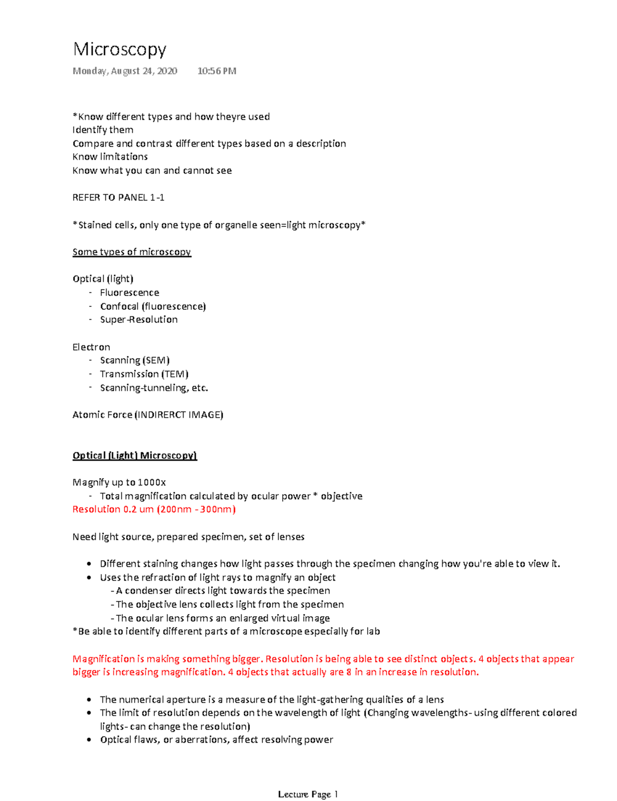 Microscopy - Lecture notes 2 - *Know different types and how theyre ...