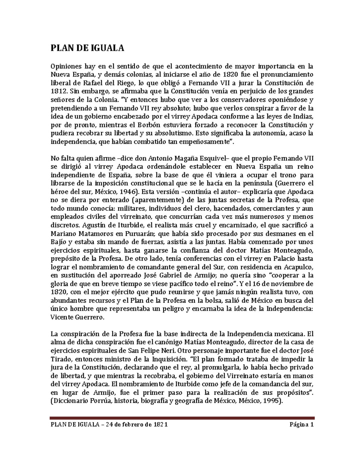 Plan de Iguala - PLAN DE IGUALA Opiniones hay en el sentido de que el ...