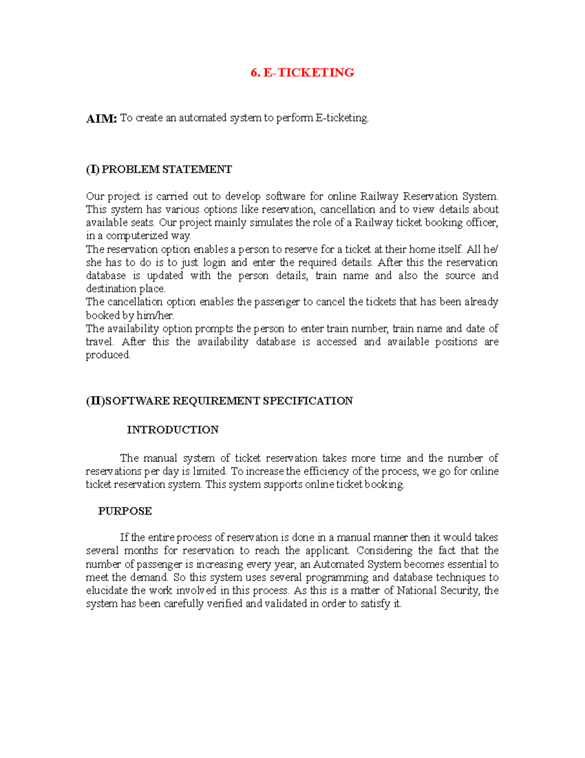 E Ticket reservation - good - 6. E-TICKETING AIM: To create an ...