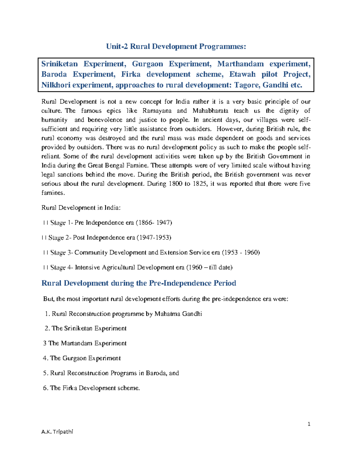 Unit2 Rural Development Programs - 1 Unit-2 Rural Development ...