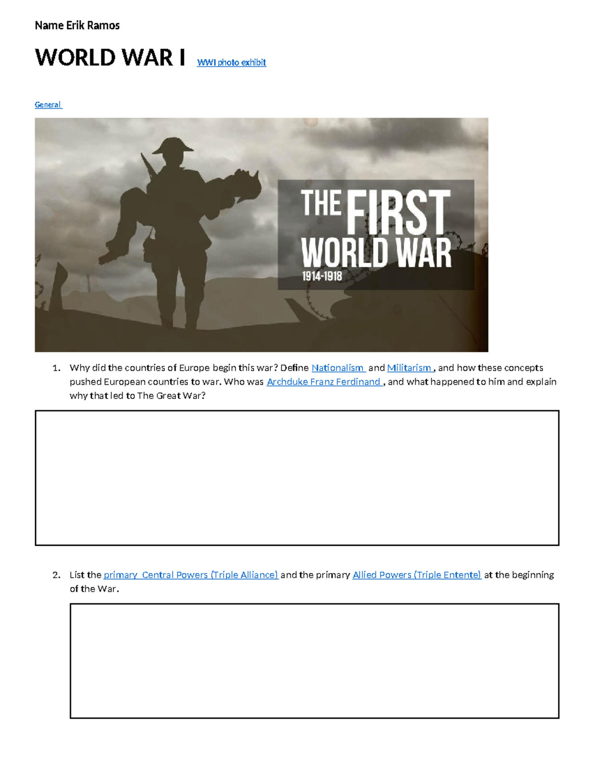 World WAR I (No Book Update) - Name Erik Ramos WORLD WAR I WWI photo ...