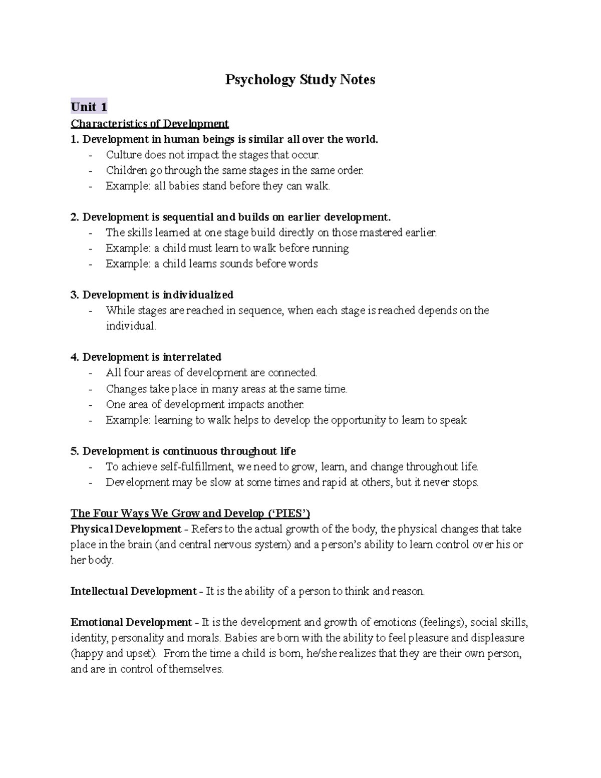 Psychology Study Notes - Psychology Study Notes Unit 1 Characteristics ...