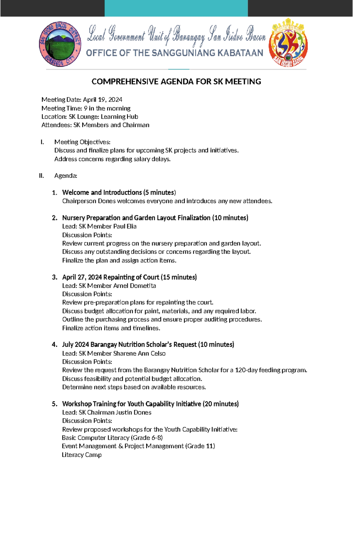 Comprehensive Agenda FOR SK Meeting - COMPREHENSIVE AGENDA FOR SK ...