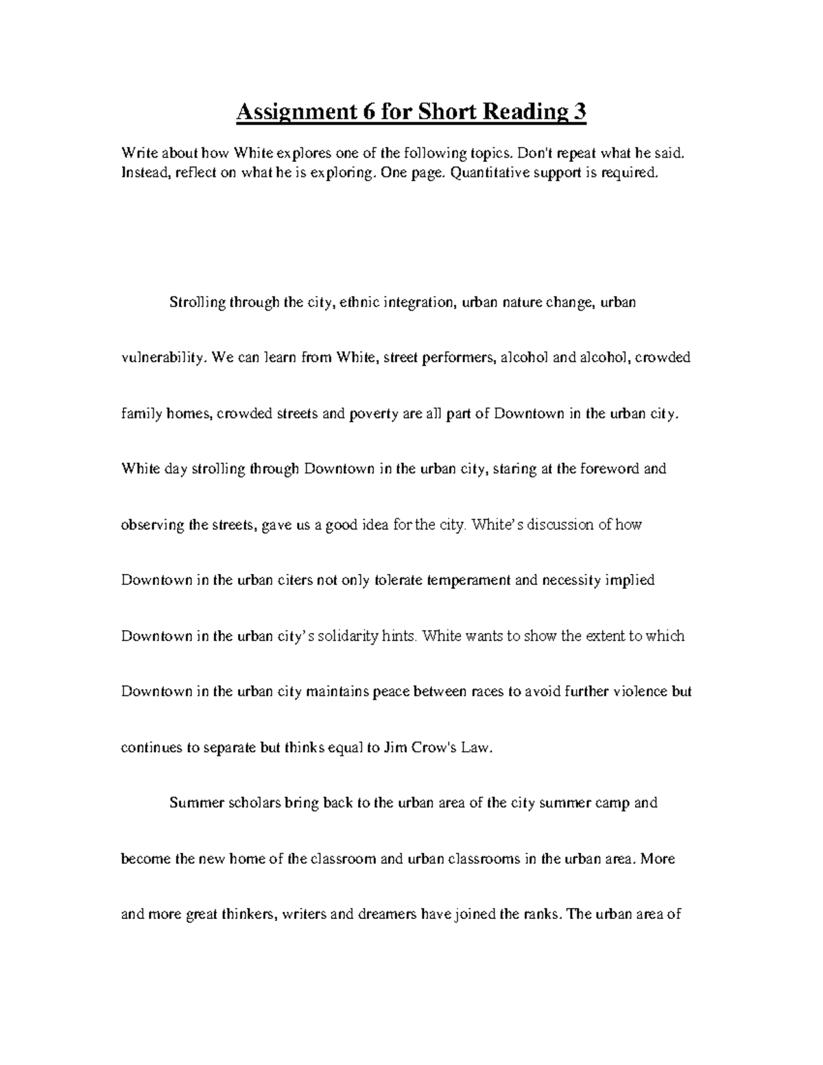 New York Short Response - Assignment 6 for Short Reading 3 Write about ...