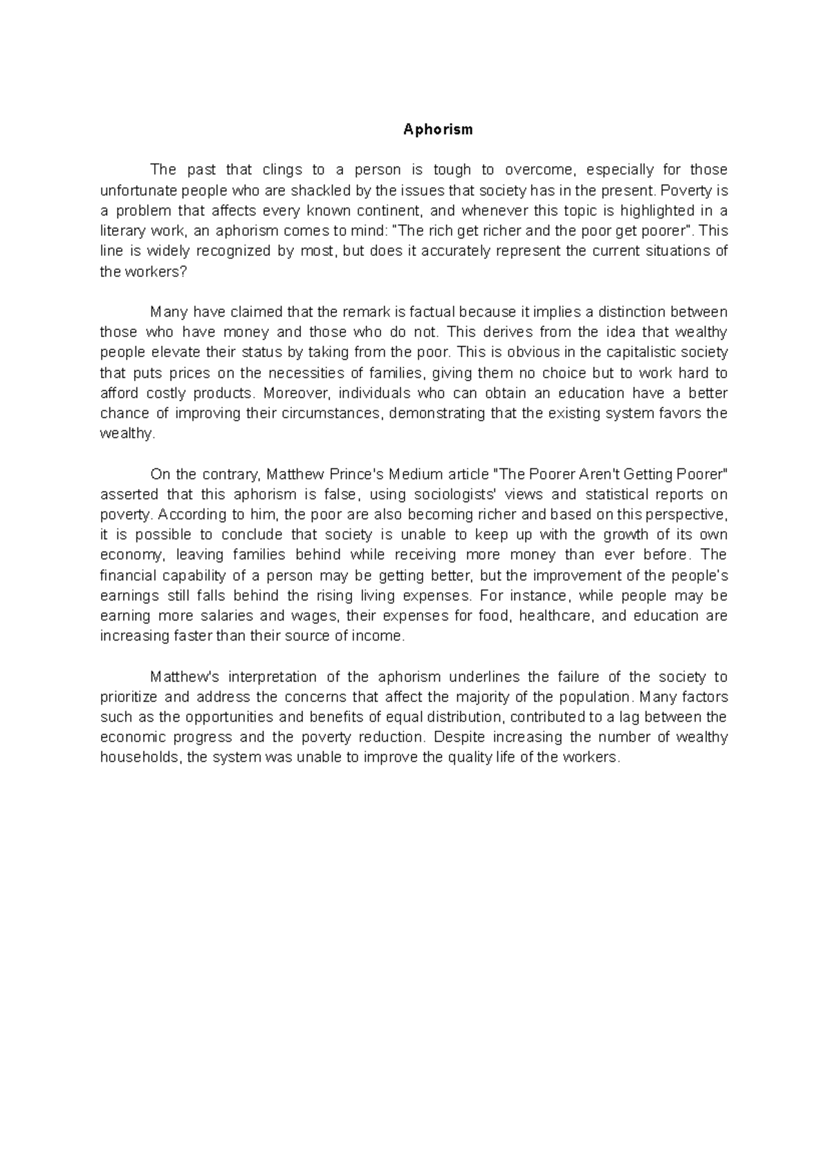 Aphorism - Aphorism The past that clings to a person is tough to ...