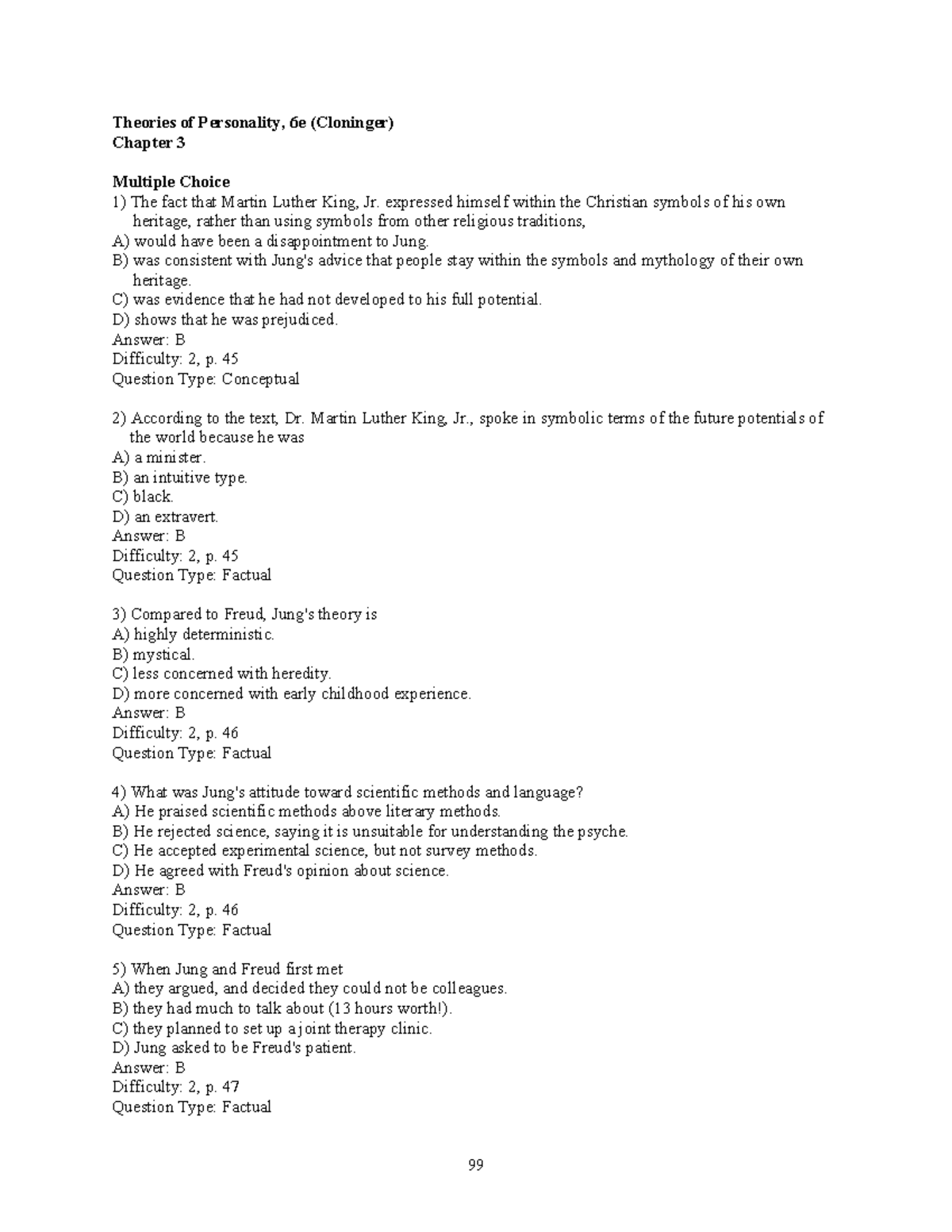 Ch03 - Practice - Theories of Personality, 6e (Cloninger) Chapter 3 ...