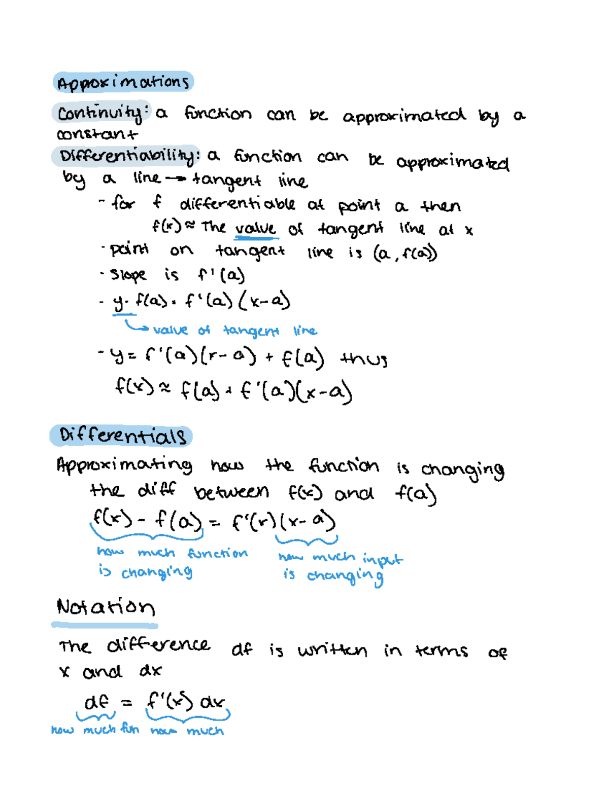 Lecture 16 Differentials - Approximations continuity a function can be approximated by a ...