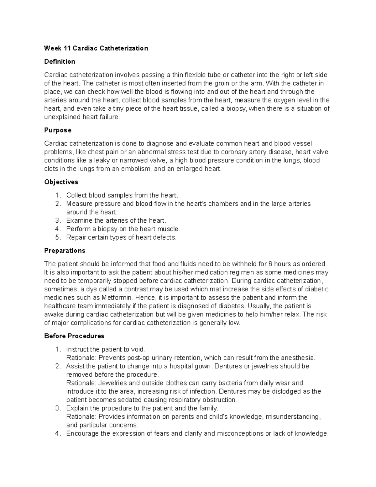 Week 11 Cardiac Catheterization - Week 11 Cardiac Catheterization ...