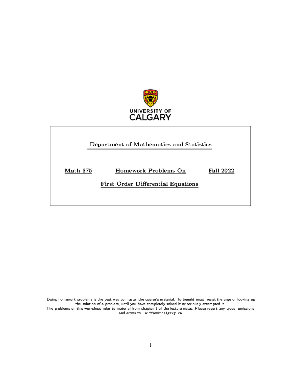 A first order - MATH 375 - UCalgary - StuDocu