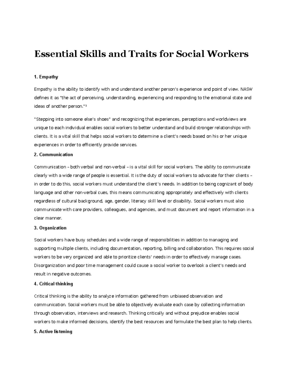 Skills in social work - notes - 0 C Essential Skills and Traits for ...