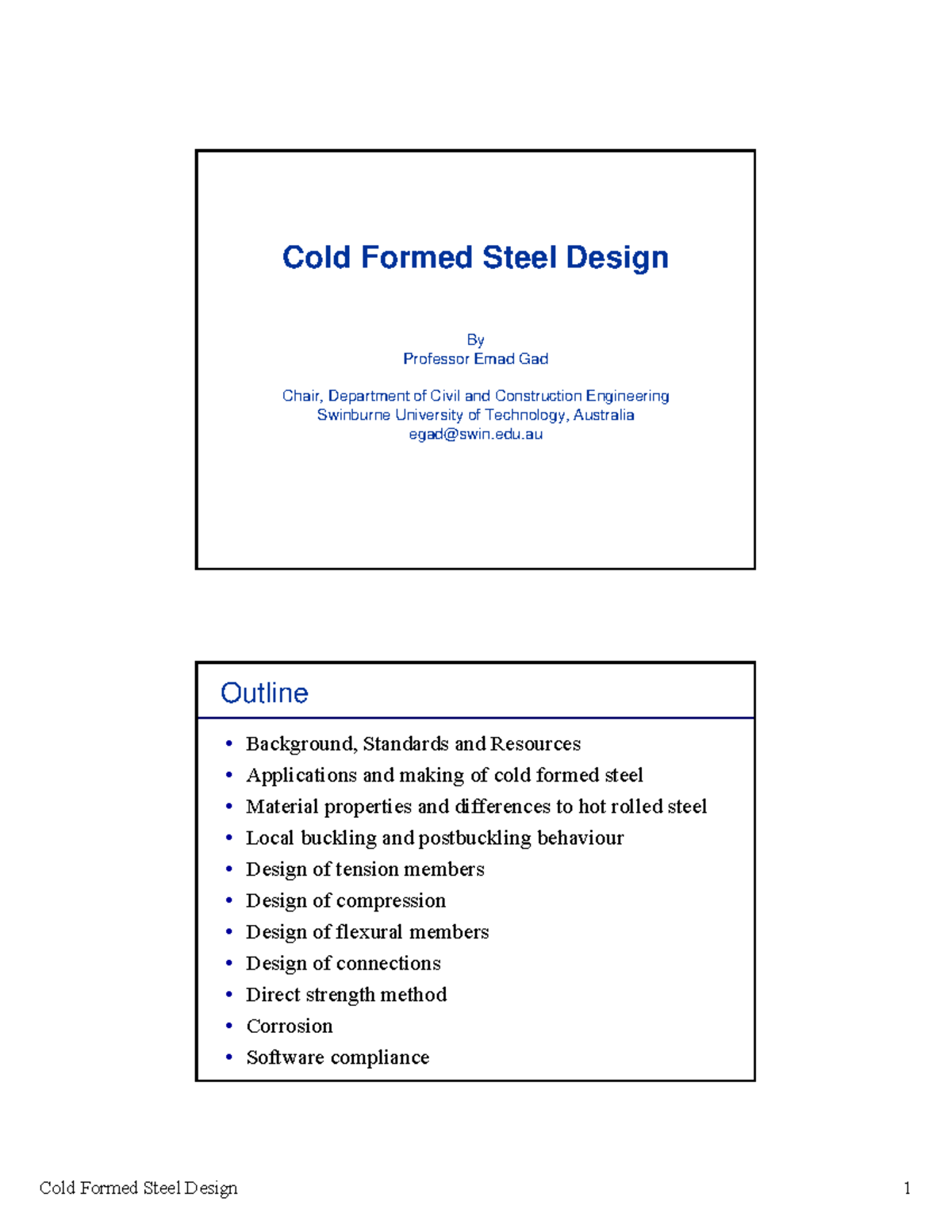 Cold formed steel lectures - Cold Formed Steel Design By Professor Emad ...