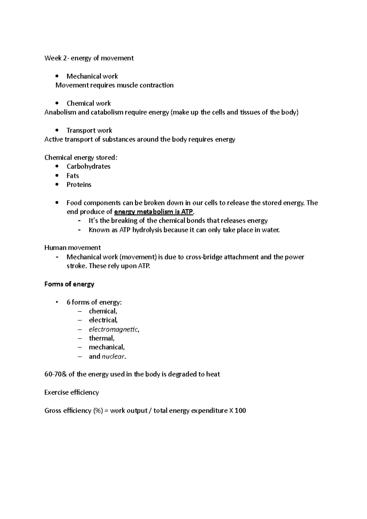Week 2 Notes- Energy of Movement - Week 2- energy of movement ...