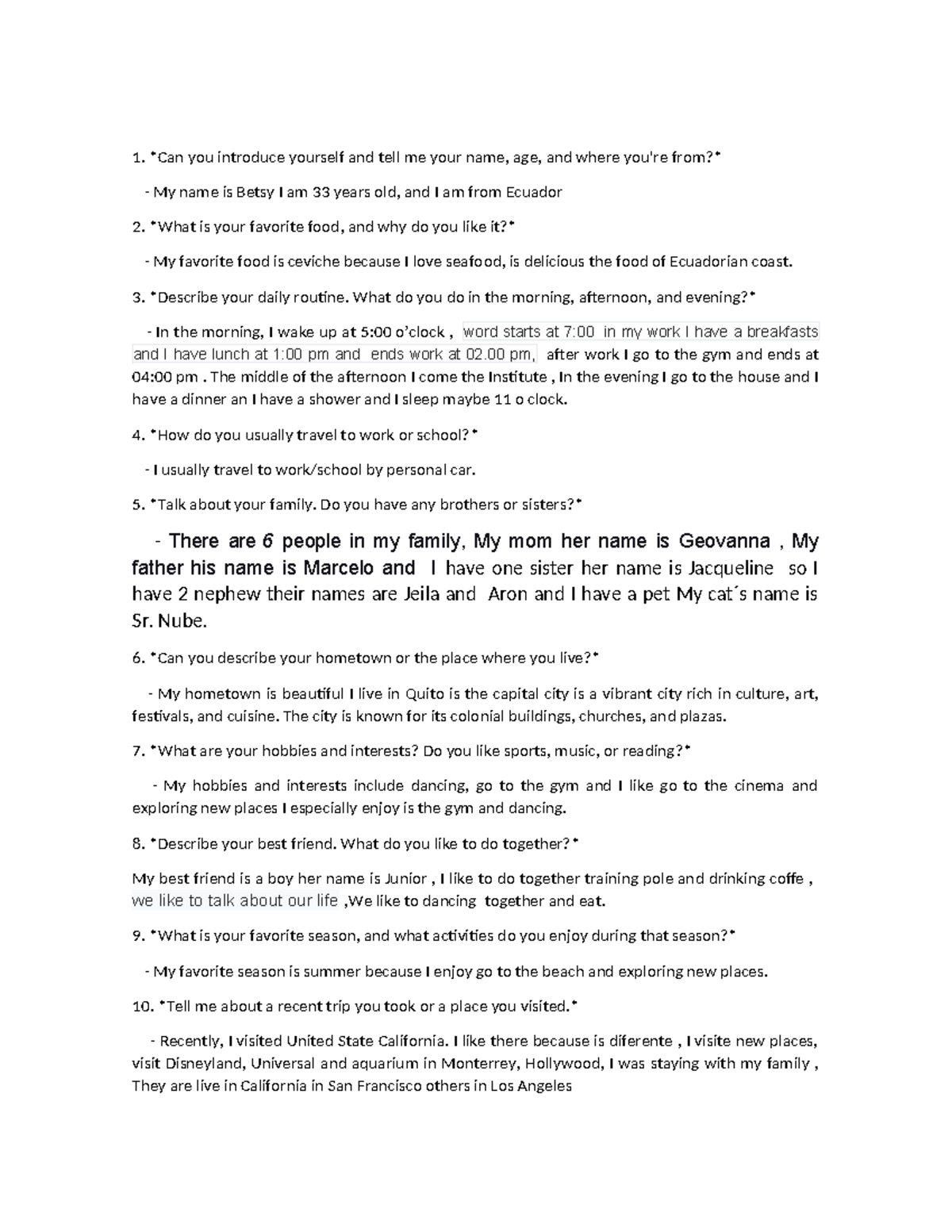 Test ingles - Test para speaking de Inglés - 1. Can you introduce ...