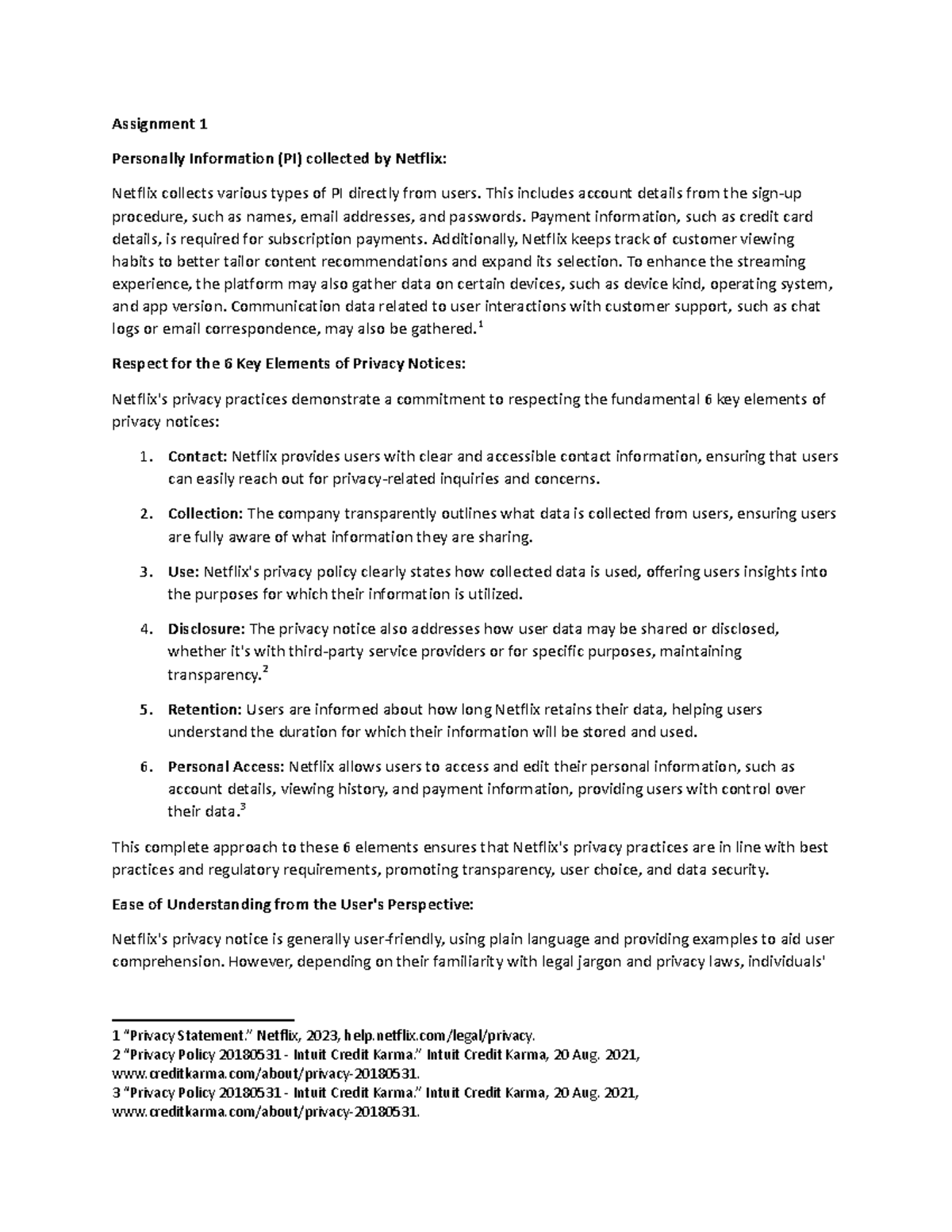 Assignment 1 - This includes account details from the sign-up procedure ...