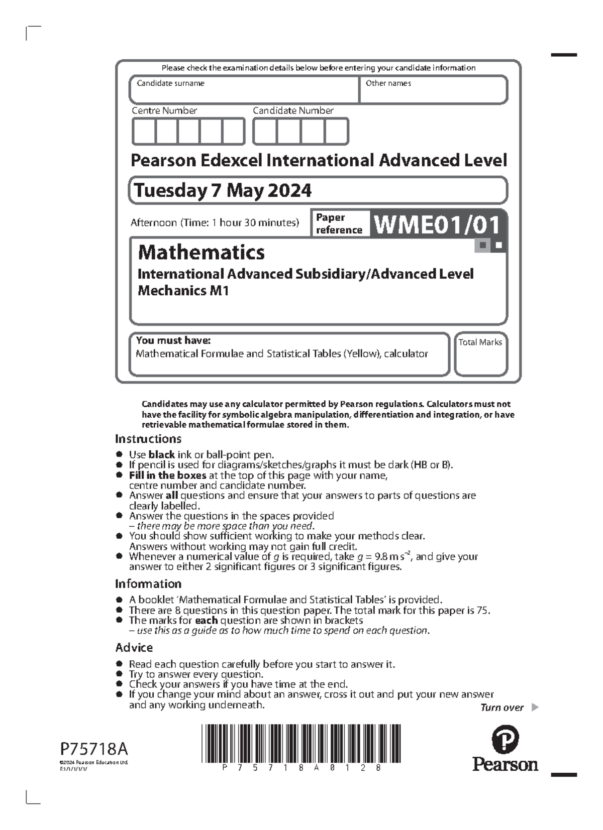June 2024 (IAL) QP - M1 Edexcel - P75718A0128 Turn over P75718A ©2024 ...