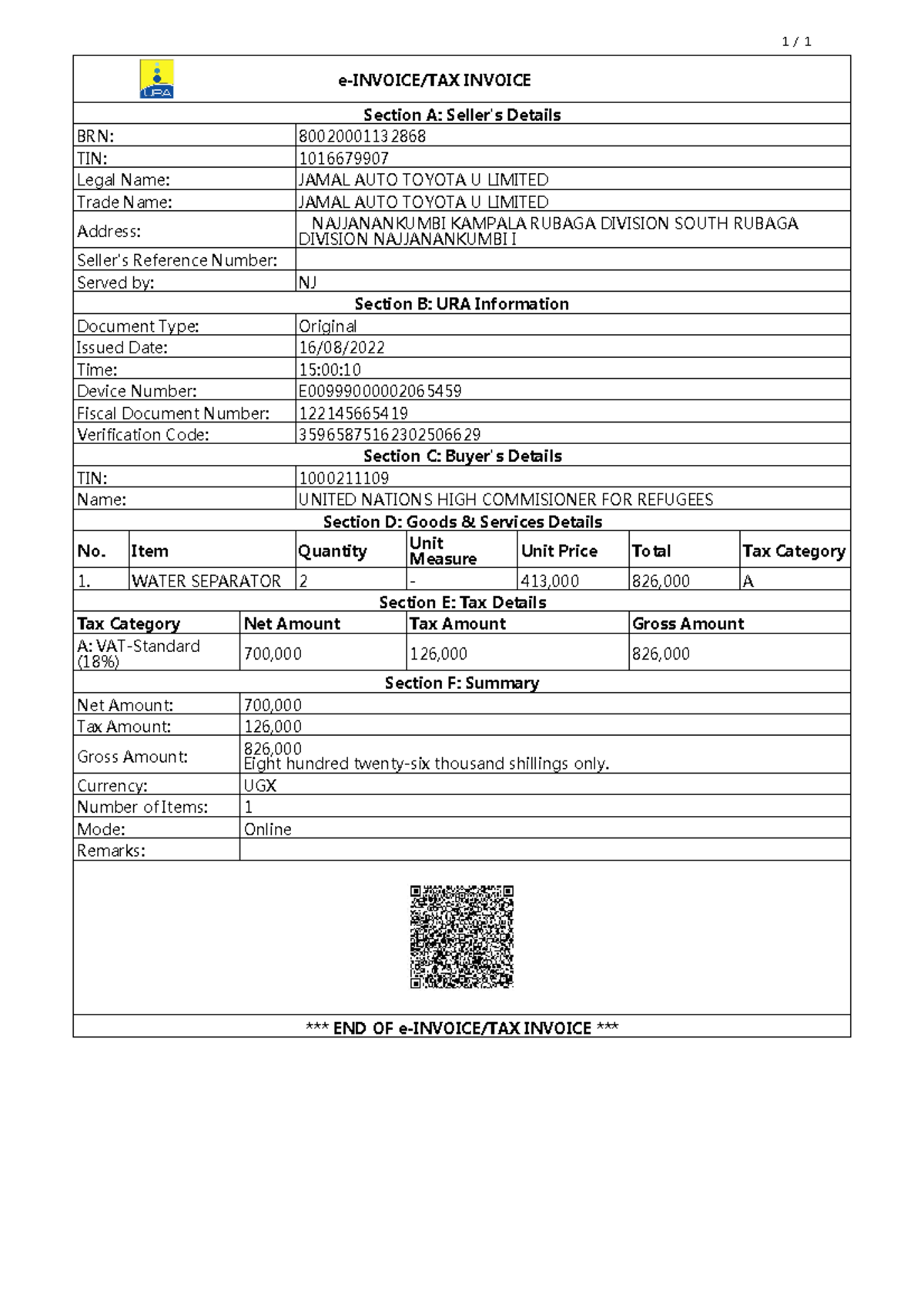 122145665419 - Public administration - e-INVOICE/TAX INVOICE Section A ...