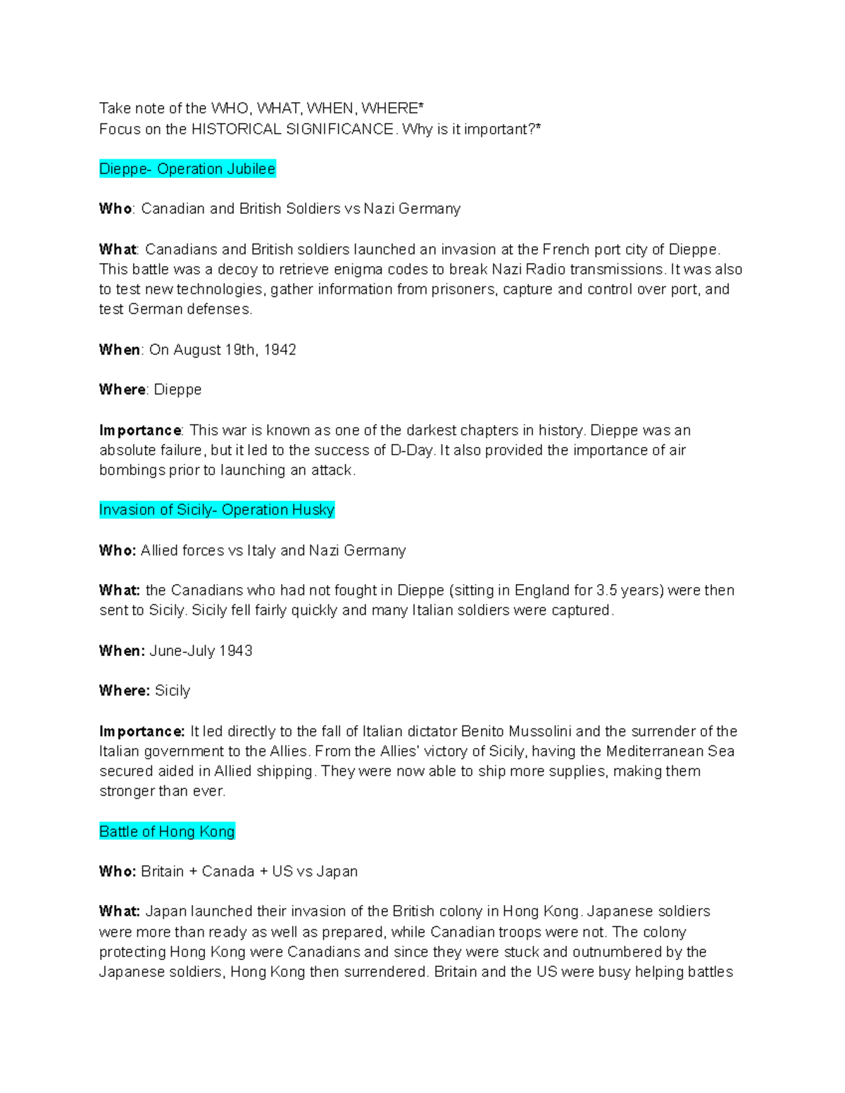 History Test Notes Exam Review - Take note of the WHO, WHAT, WHEN ...