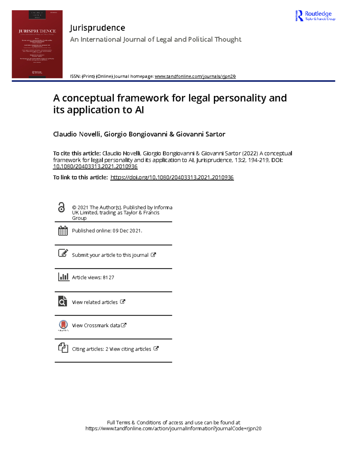 A conceptual framework for legal personality and its application to AI ...