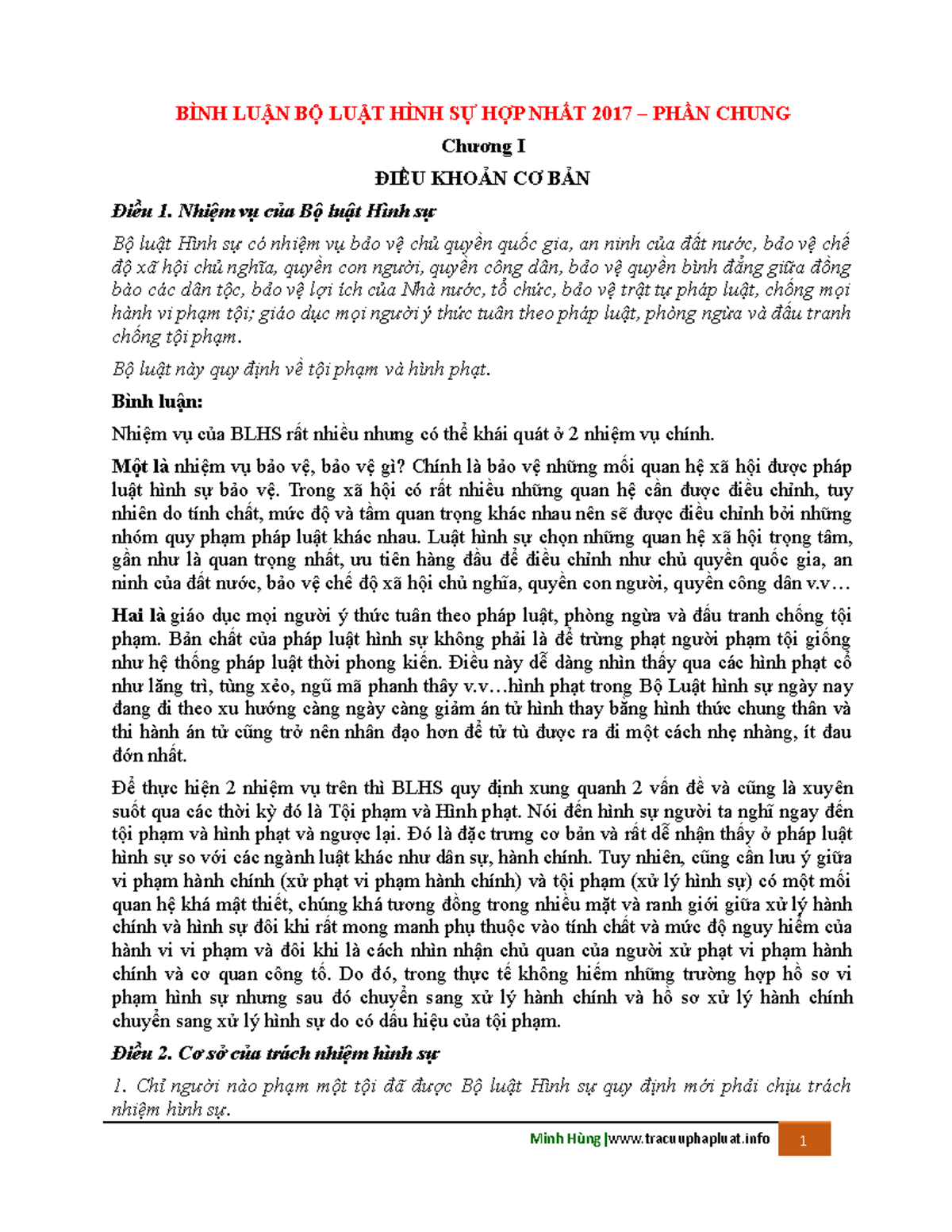 Binh luan BLHS 2017 - tài liệu ôn thi luật hình sự phần chung nha mnnnn ...