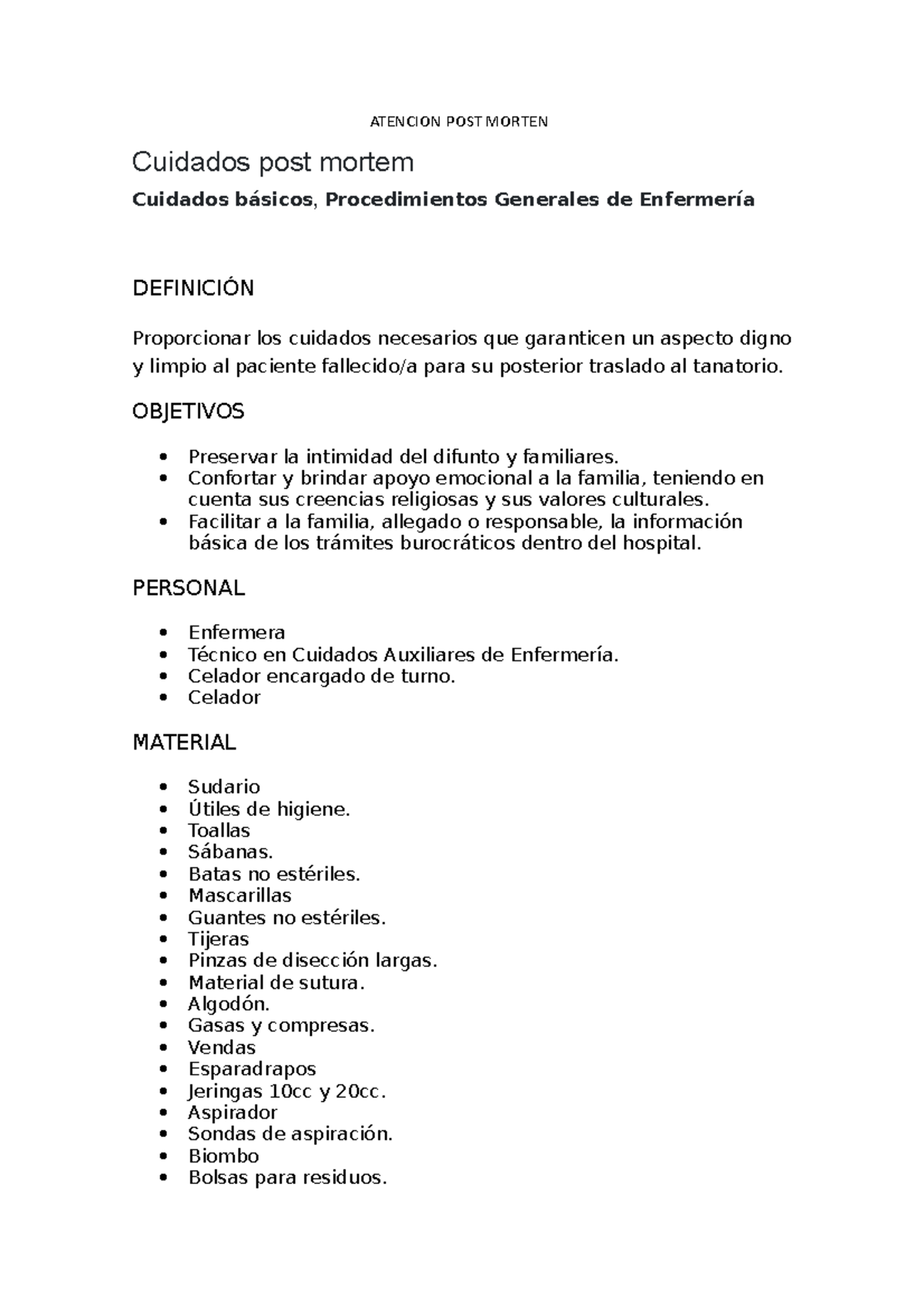 Atencion POST Morten cuidados - ATENCION POST MORTEN Cuidados post ...
