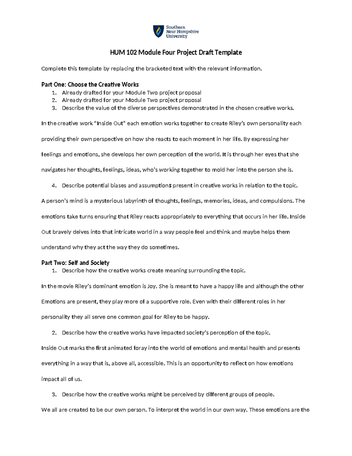 HUM 102 Module Four Project Draft Template - HUM 102 Module Four ...