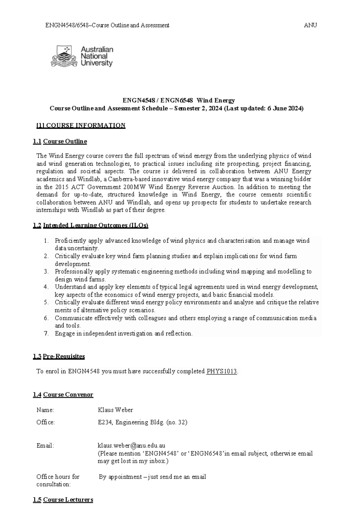 ENGN4548 Major Project - Schedule ENGN 4548 / ENGN 6548 Wind Energy ...