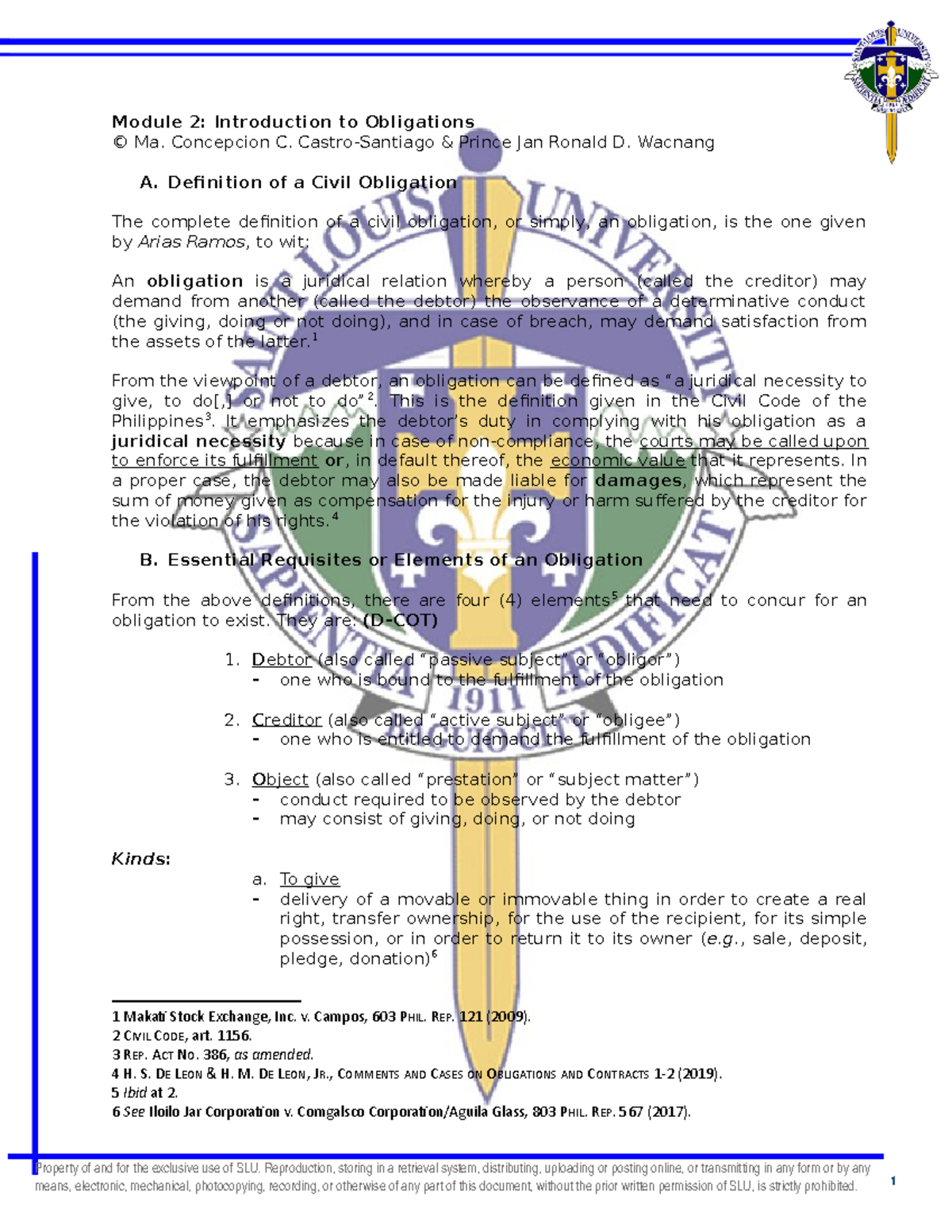 Oblicon-module-2 - Lecture notes 1 - Property of and for the exclusive ...