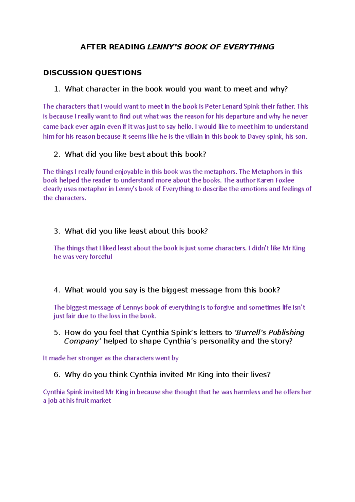 After Reading Lenny - anaylsis - AFTER READING LENNY’S BOOK OF ...