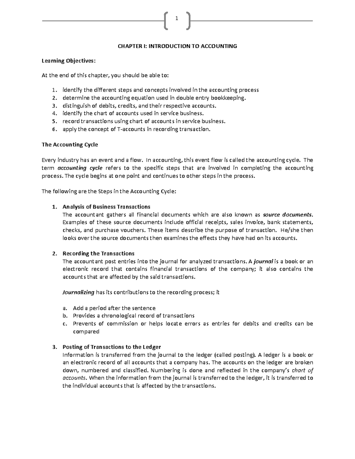 Intro to Accounting review - CHAPTER I: INTRODUCTION TO ACCOUNTING ...