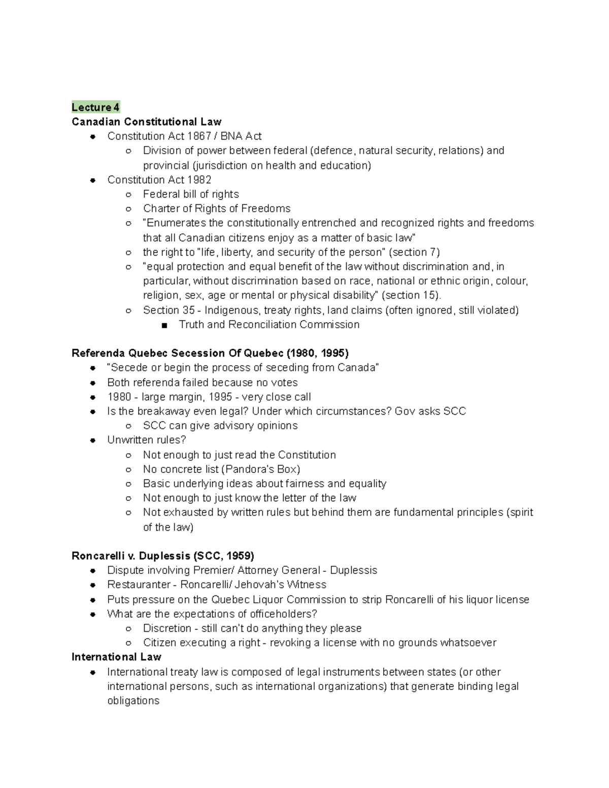 Law Exam - law exam review - Lecture 4 Canadian Constitutional Law ...