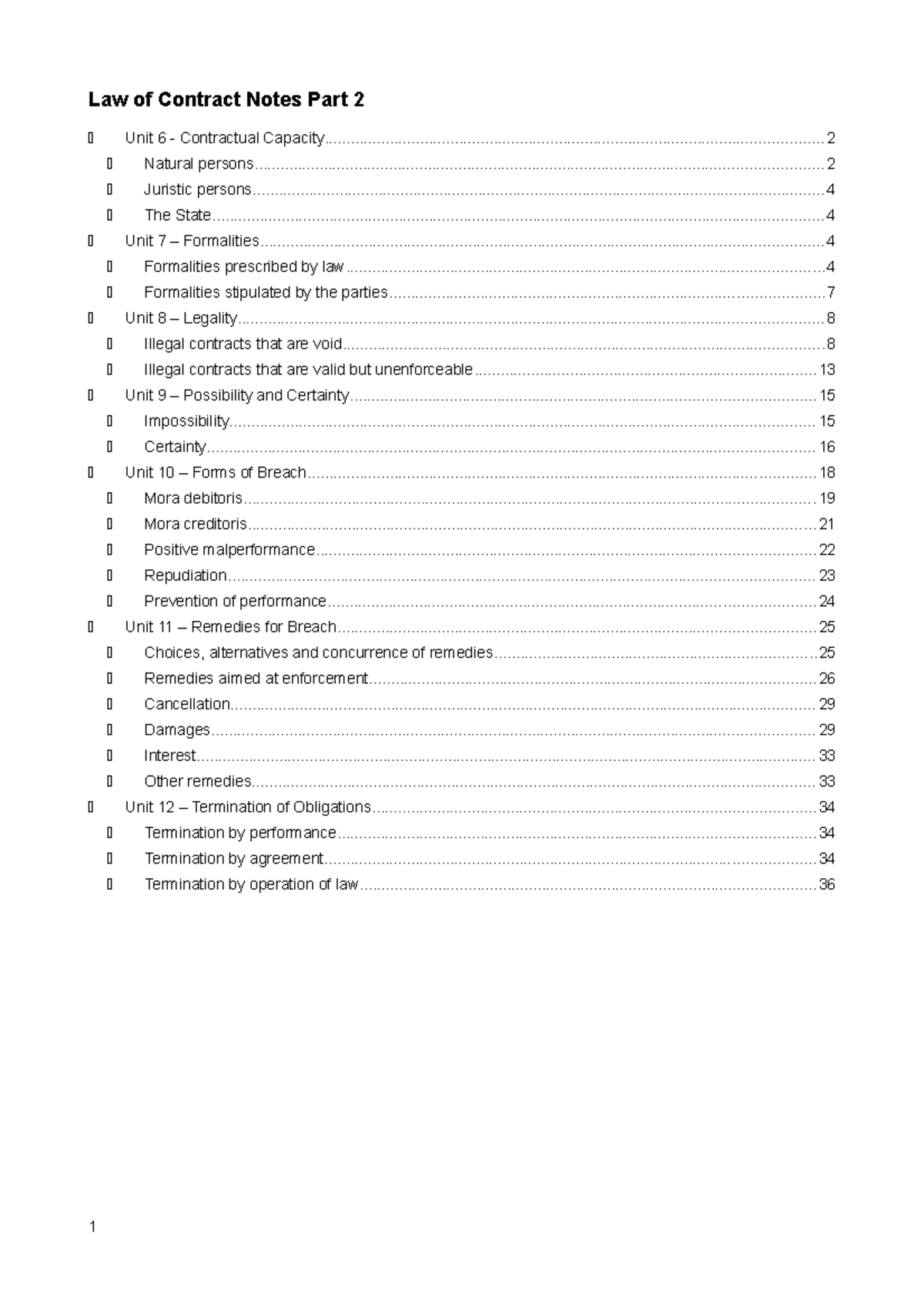 Contract Notes Part 2 - Law of Contract Notes Part Unit 6 - Contractual ...