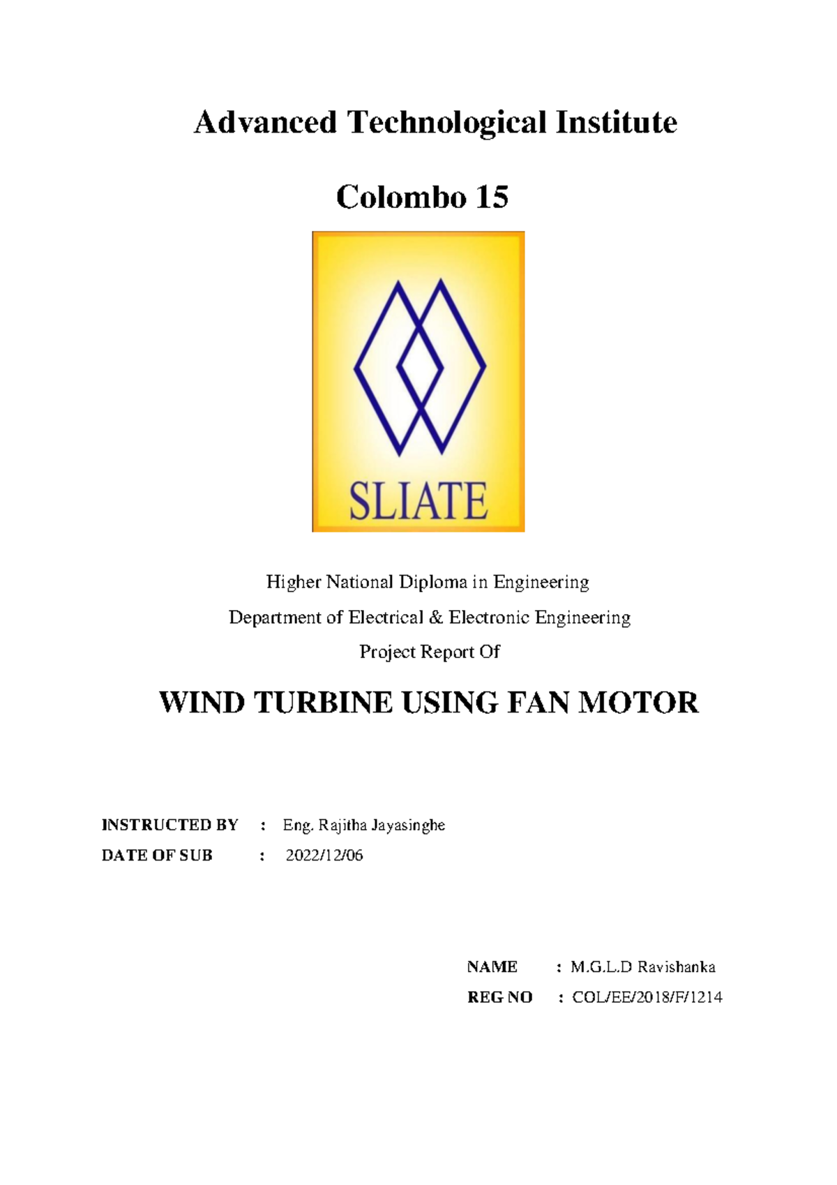 Final report wind power generation - Advanced Technological Institute ...