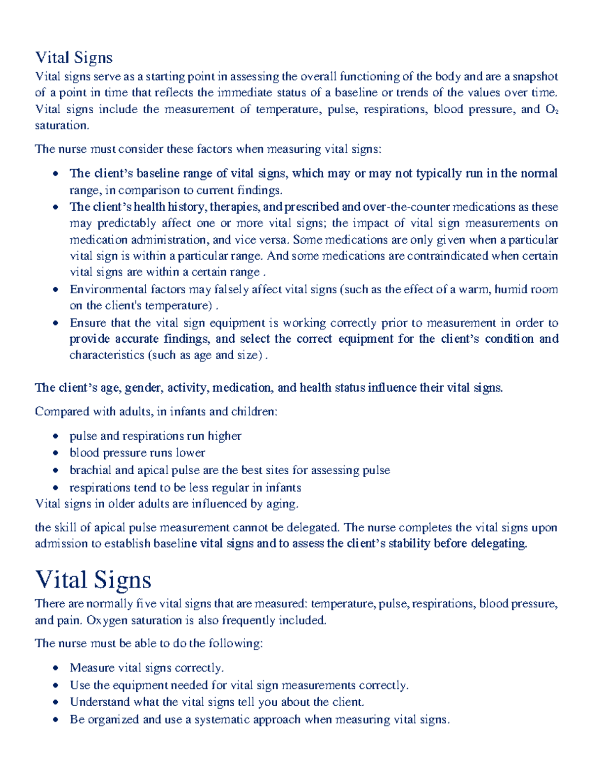 Wk2 funda - n/A - Vital Signs Vital signs serve as a starting point in ...