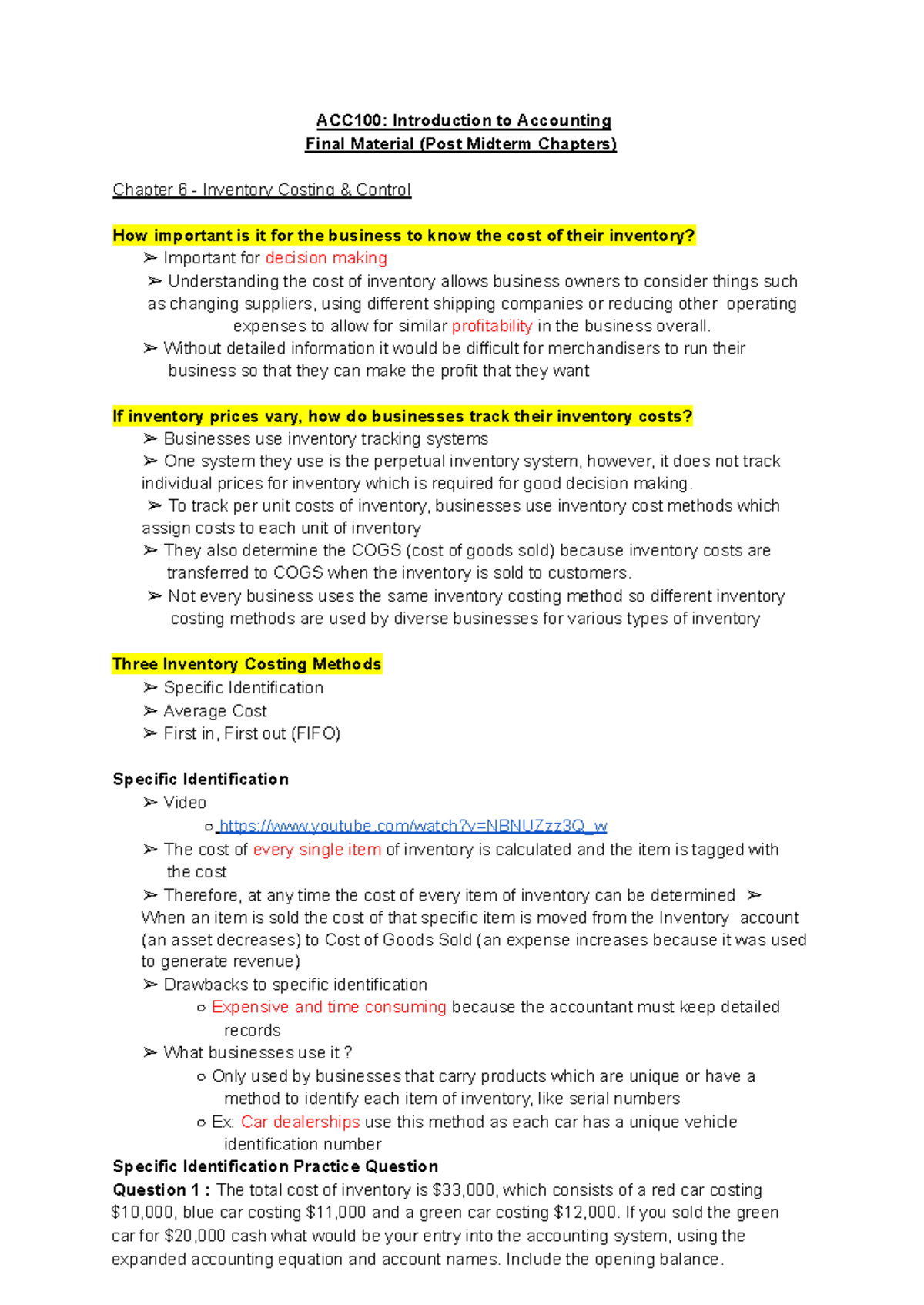 ACC100 Final Material Post Midterm - ACC100: Introduction to Accounting ...