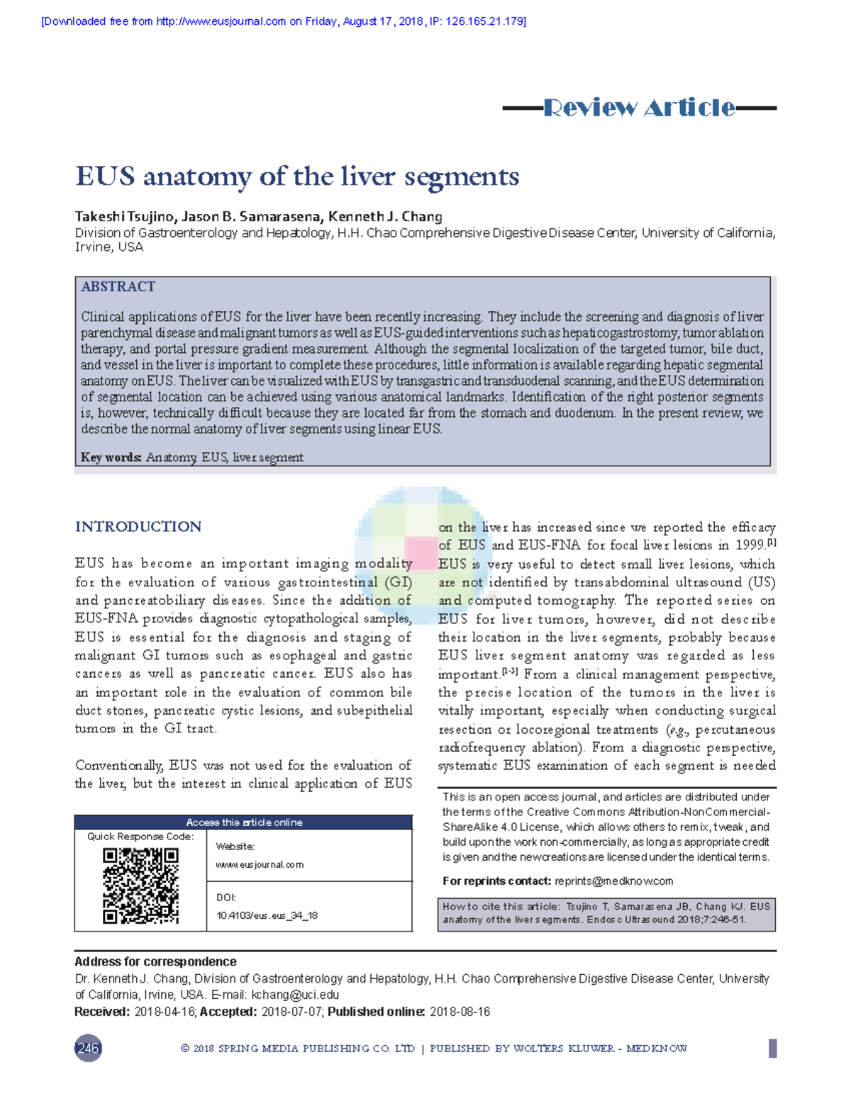 Endosc Ultrasound - EUS-anatomy of liver - 246 © 2018 SPRING MEDIA ...