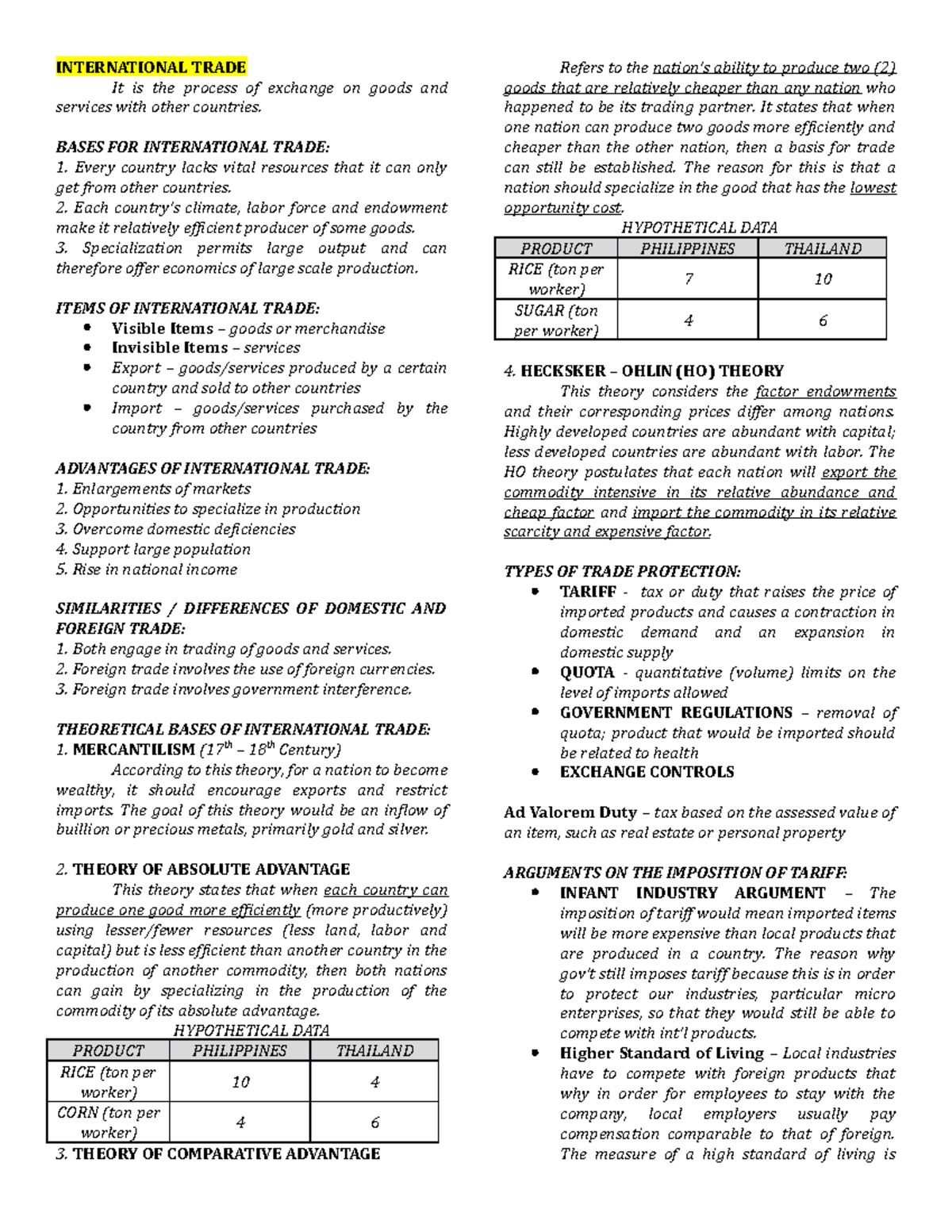Int'l Business and Trade Notes - INTERNATIONAL TRADE It is the process ...
