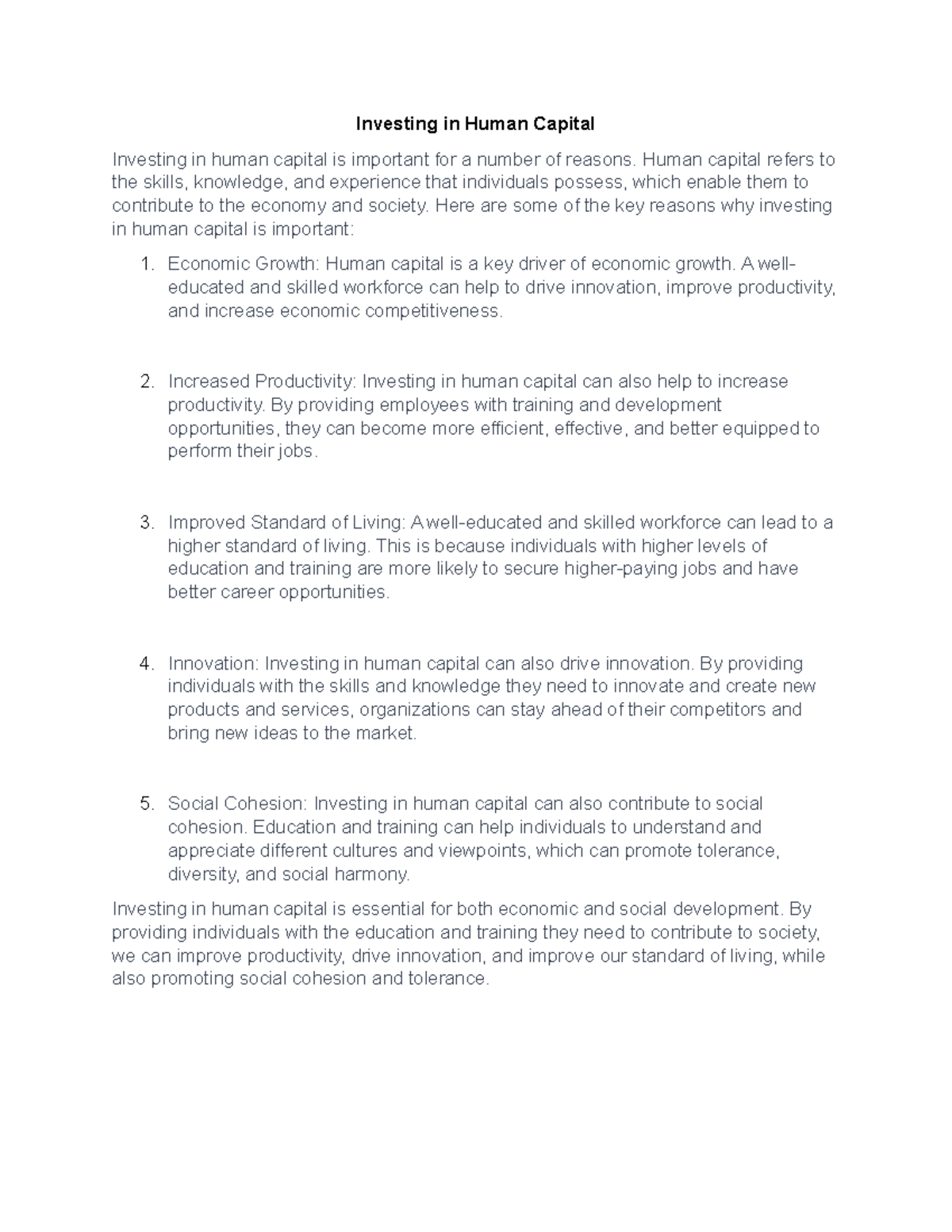 Investing in Human Capital - Investing in Human Capital Investing in ...