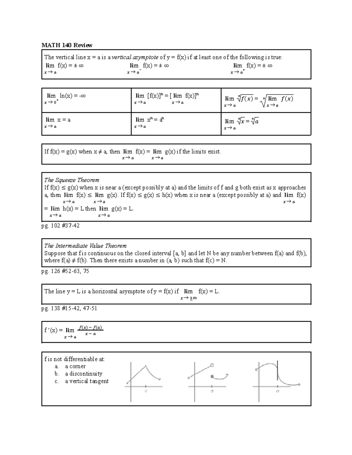 MATH 140 Review - Single Variable Calculus: Early Transcendentals ...