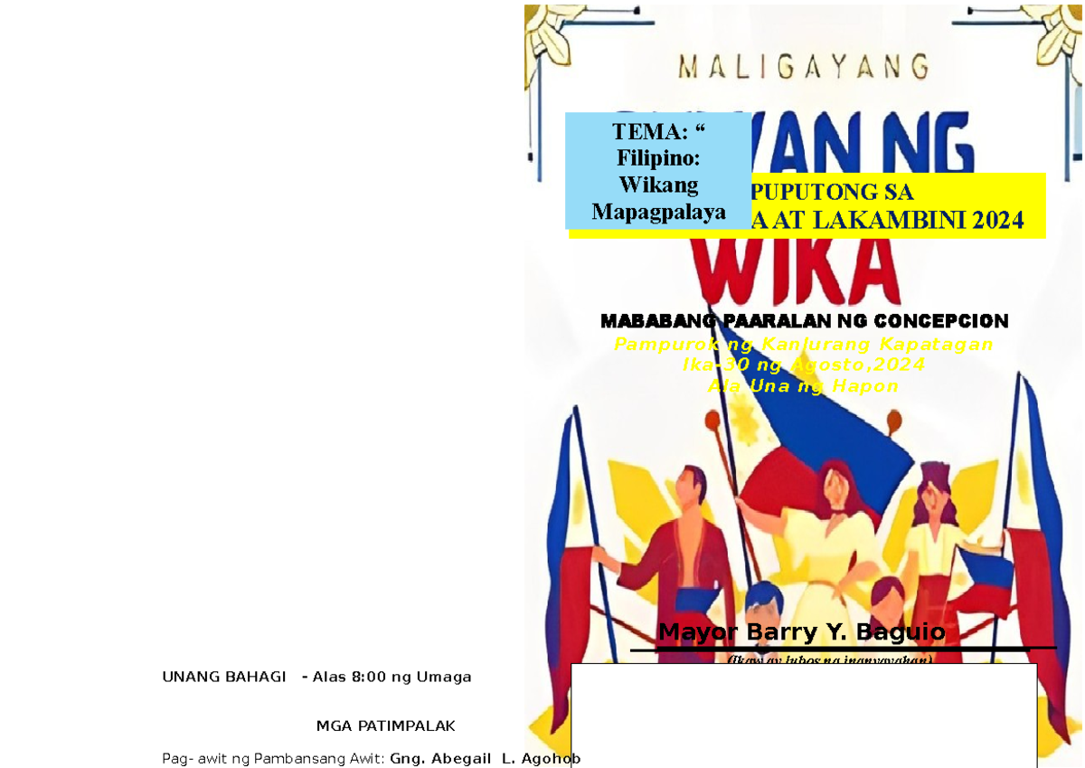 Buwan ng Wika 2024 Program - ” KULMINASYON SA BUWAN NG WIKA PAGPUPUTONG ...