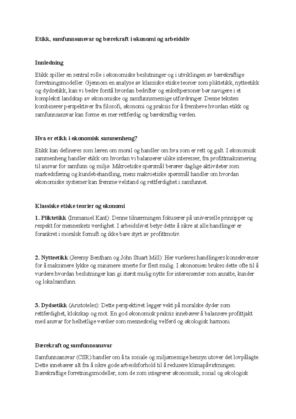 ESB 1000 Etikk og samfunnsansvar høsten 2024 - Etikk, samfunnsansvar og bærekraft i økonomi og ...