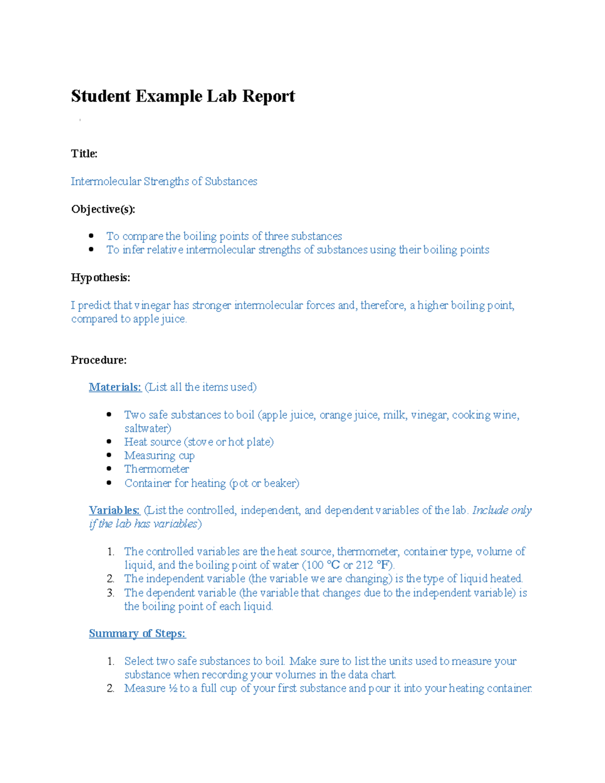Student example lab report - Student Example Lab Report Title ...