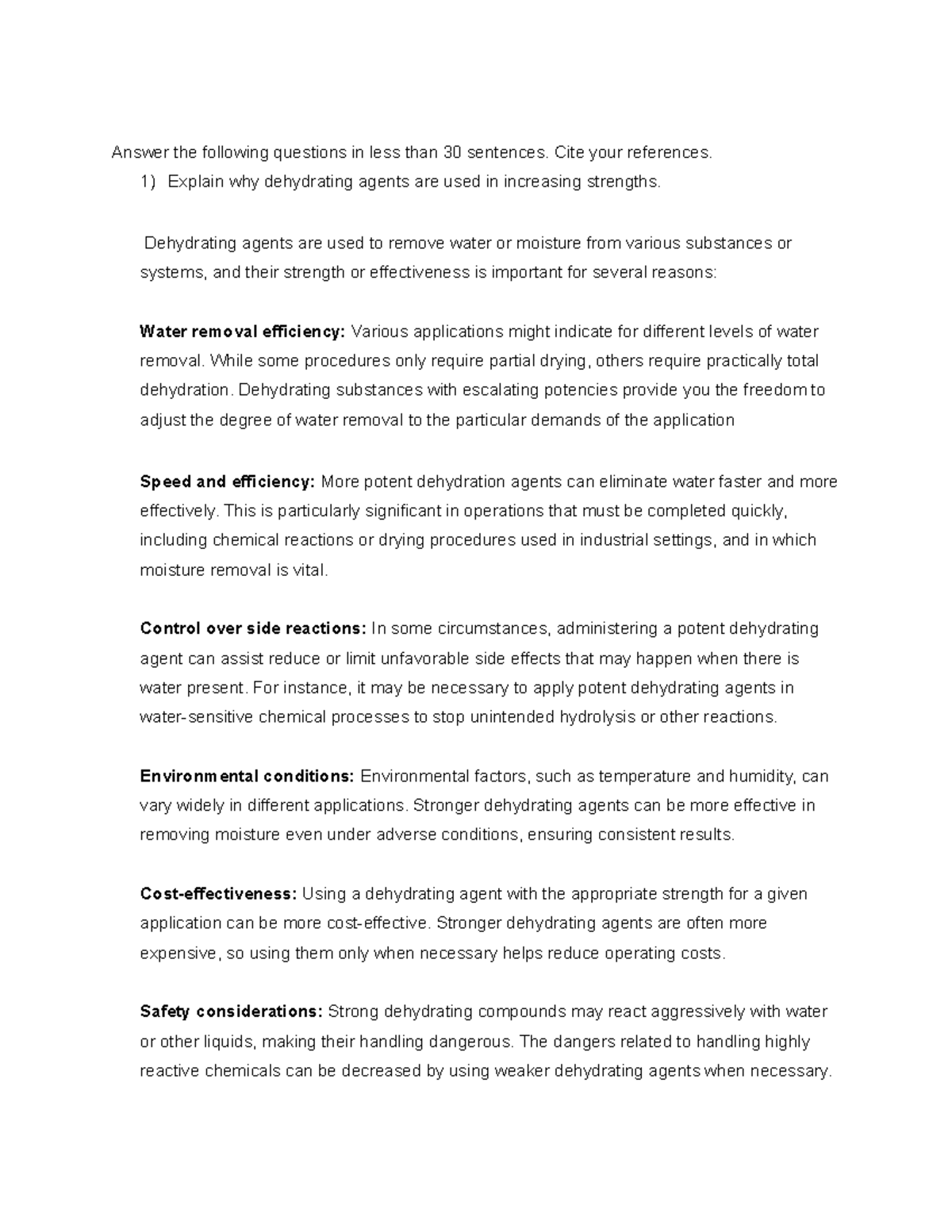 Dehydration Activity - Answer the following questions in less than 30 ...