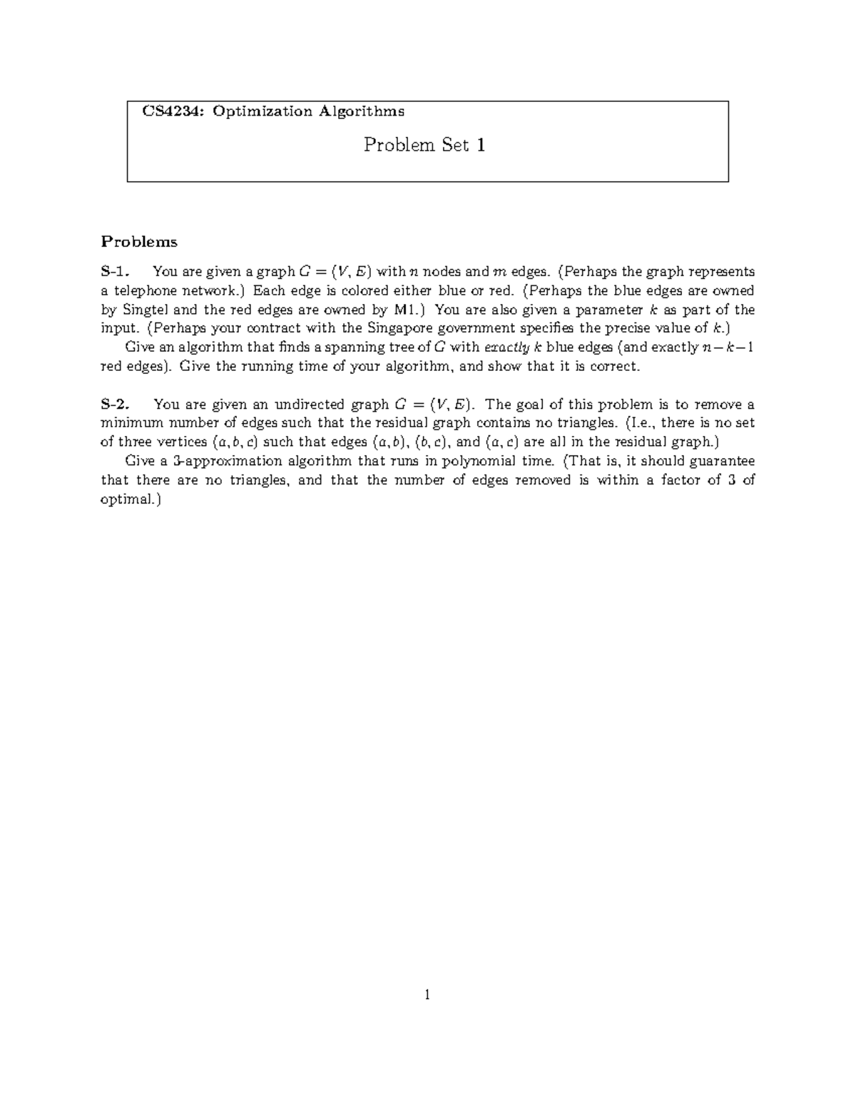 Pset1 Doc Cs4234 Optimization Algorithms Problem Set 1 Problems S 1 You Are Given A Graph