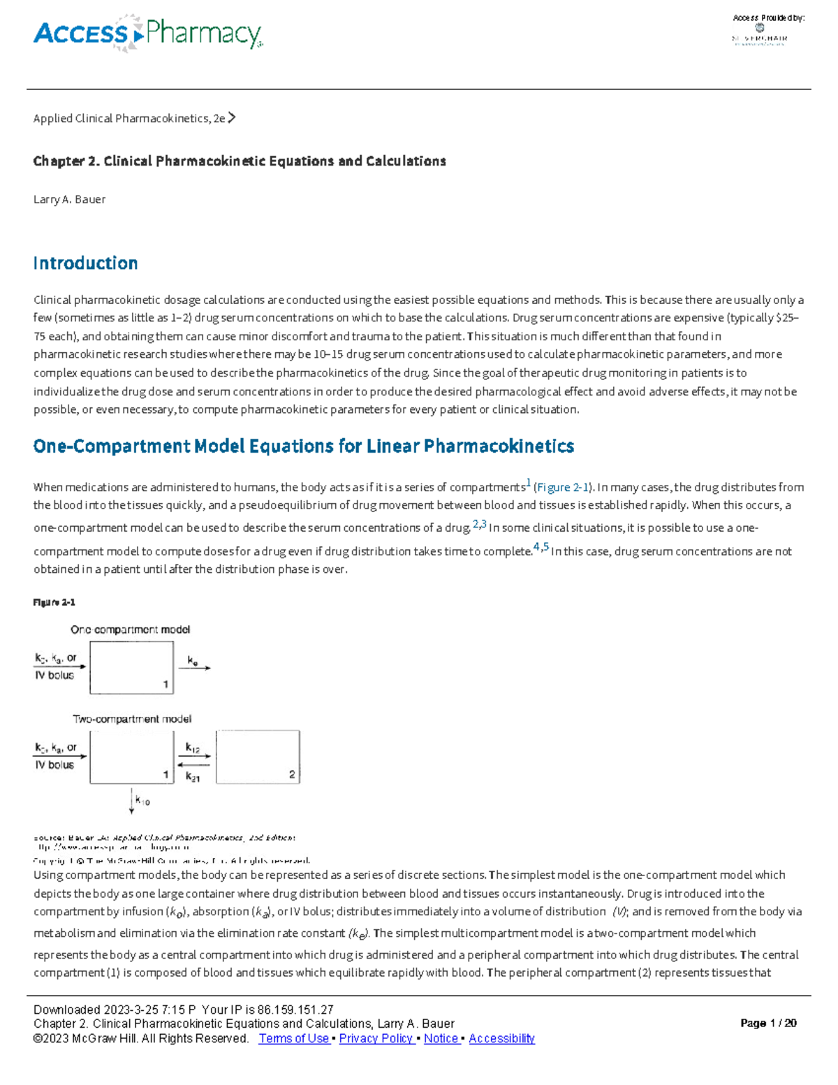 Chapter 2. Clinical Pharmacokinetic Equations and Calculations ...
