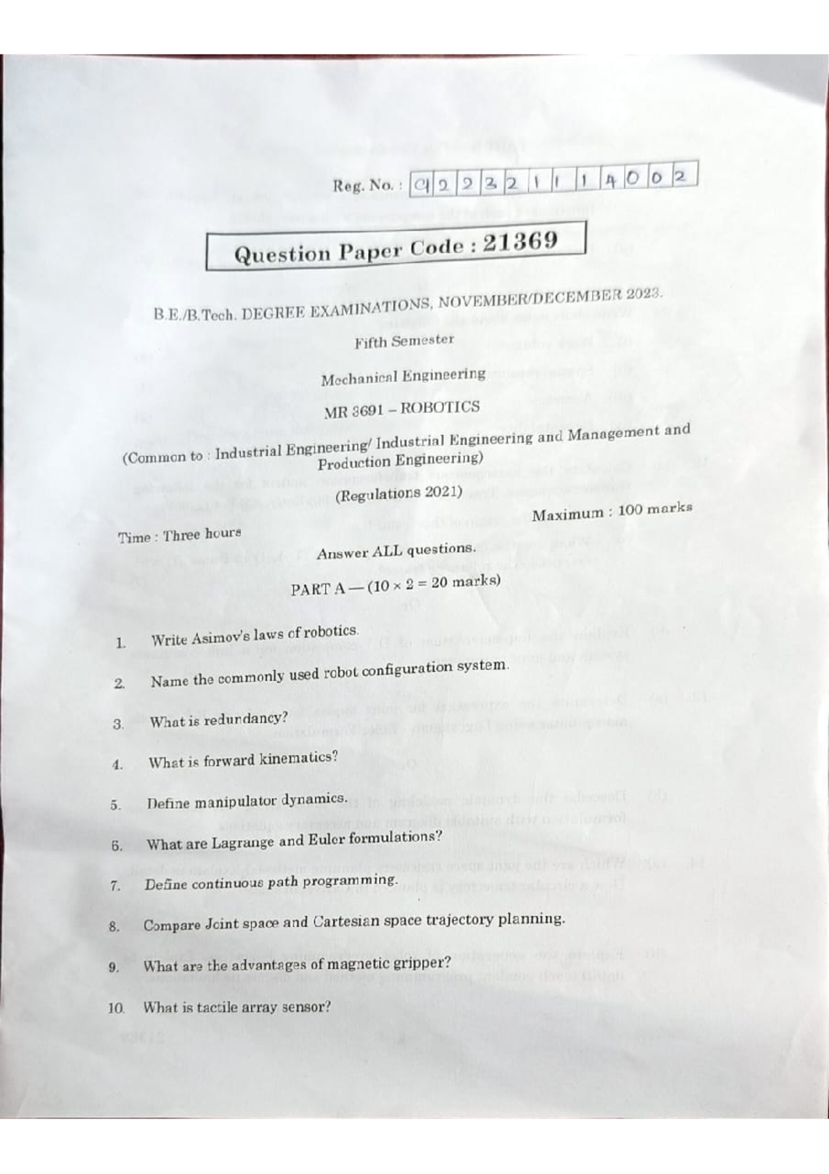 Robotics qp - Studocu